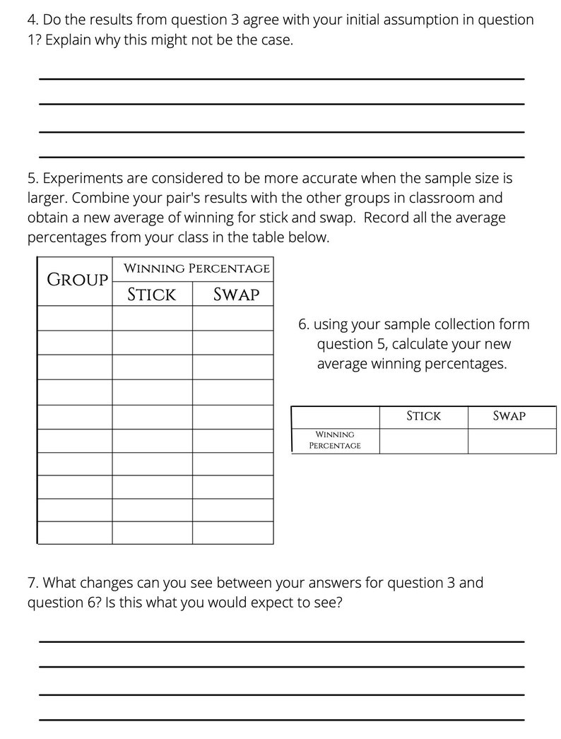 Probability Activity: the Monty Hall Problem/ Let's Make a Deal - Fun ...