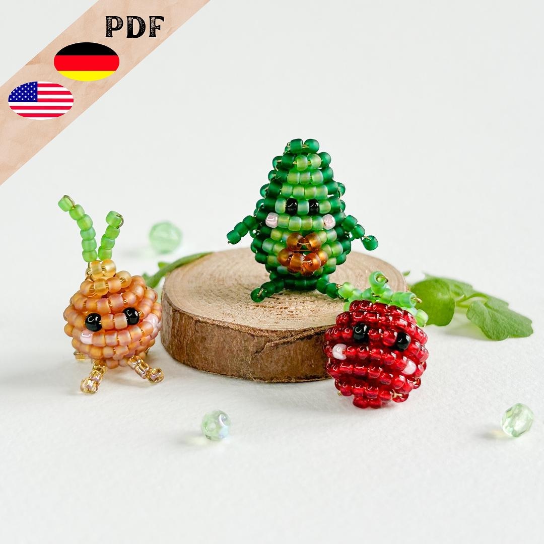 3 in 1 Avocado Bead Pattern, Tomato, Onion Instructions German, English ...