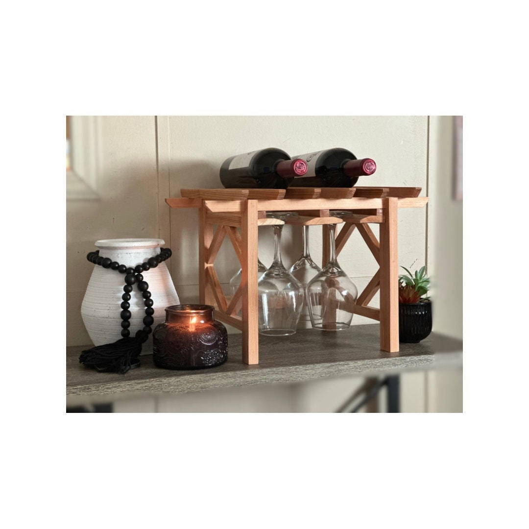 Wooden Wine Glass and Bottle Rack, Countertop Wine Rack Pergola, Cedar ...