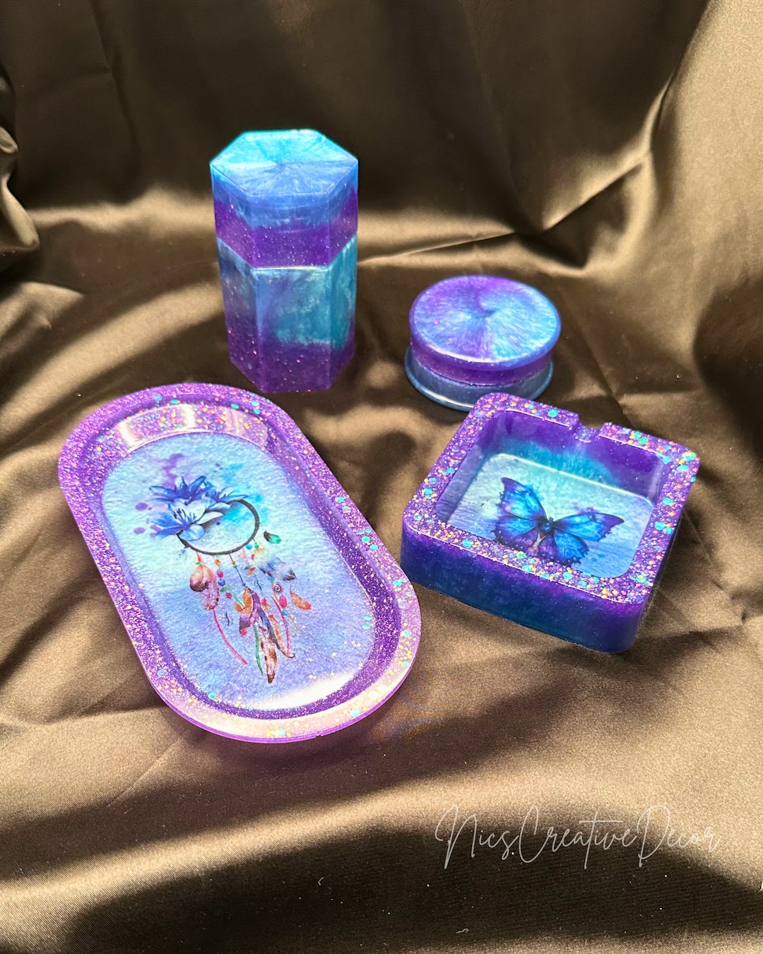 Mini Rolling Tray Set for Women, Stash Jar, Grinder, Purple Butterfly ...