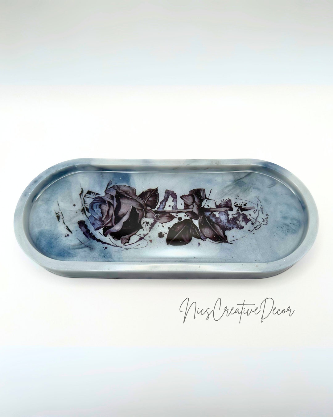 Black Rose Jewelry Tray, Blue & White Marbled Ring Tray, Cute Ring Tray ...