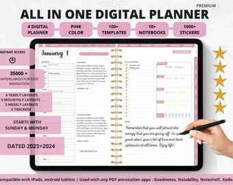 Pink and Grey Simple Floral Monthly 2024 Planner Monthly Planner Daily ...