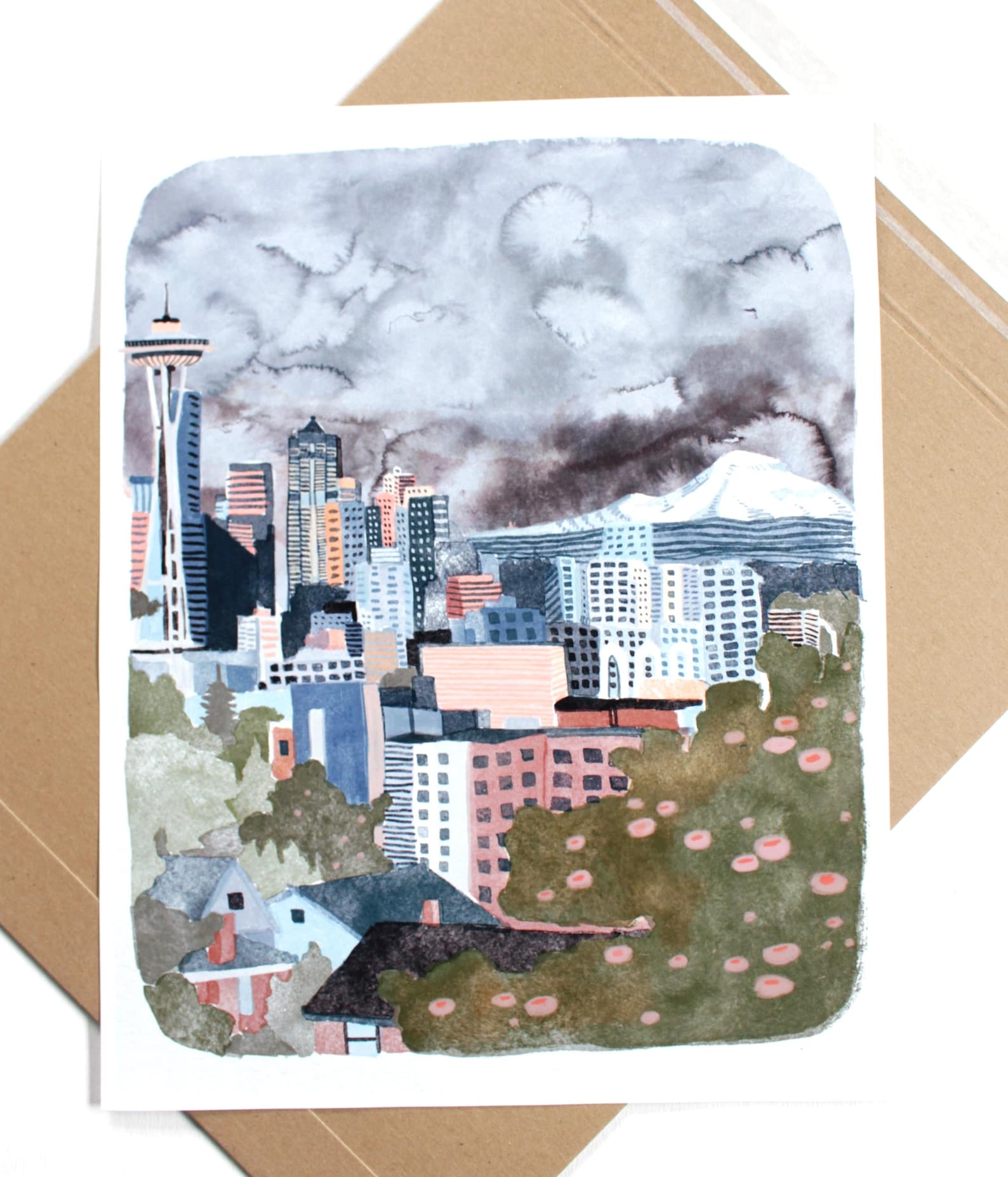 Seattle Washington Illustration Art - Seattle Skyline 11x14" - Etsy