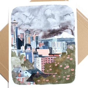 Seattle Washington Illustration Art - Seattle Skyline 11x14" - Etsy