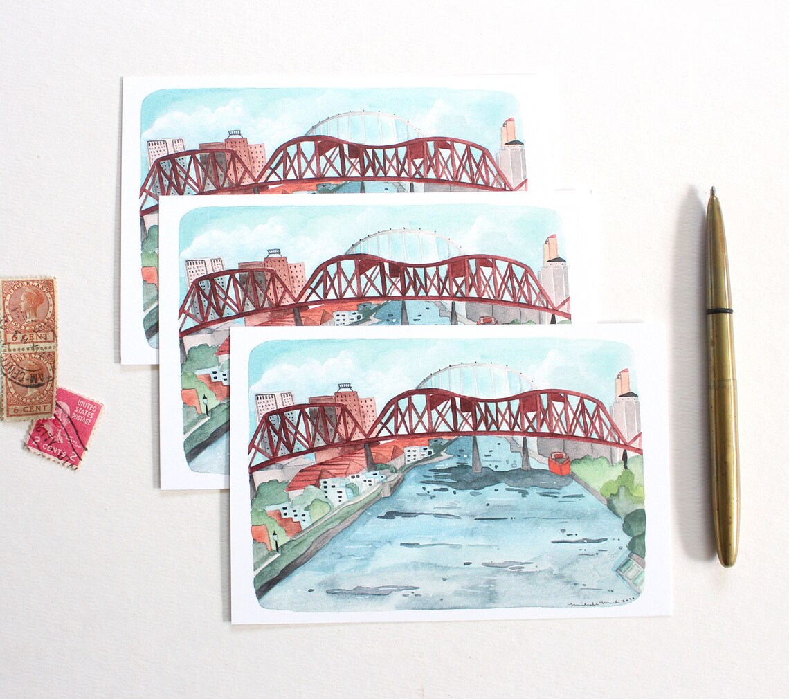 Illustrated Portland Oregon Postcard Set Broadway Bridge - Etsy