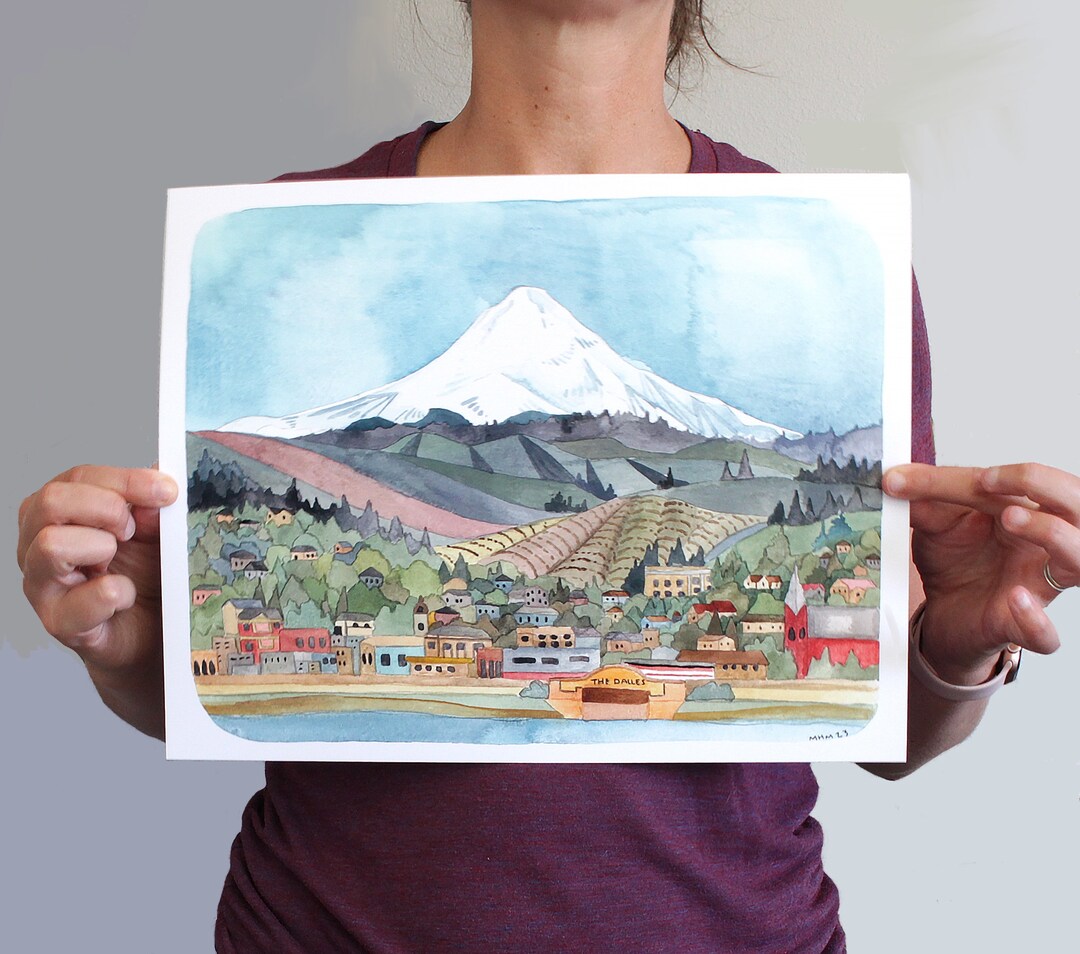 Oregon Landscape Illustration Art - the Dalles - Etsy