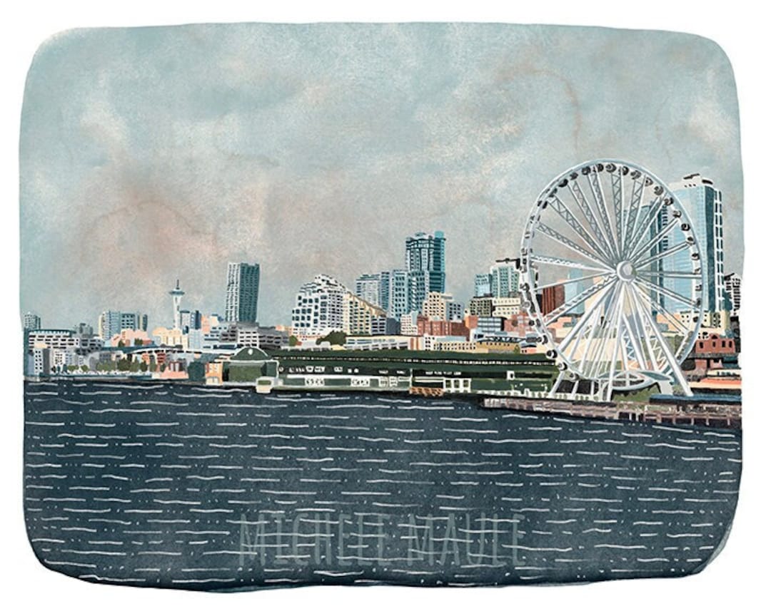 Seattle Waterfront 8x10 Art Print - Ferris Wheel - Etsy