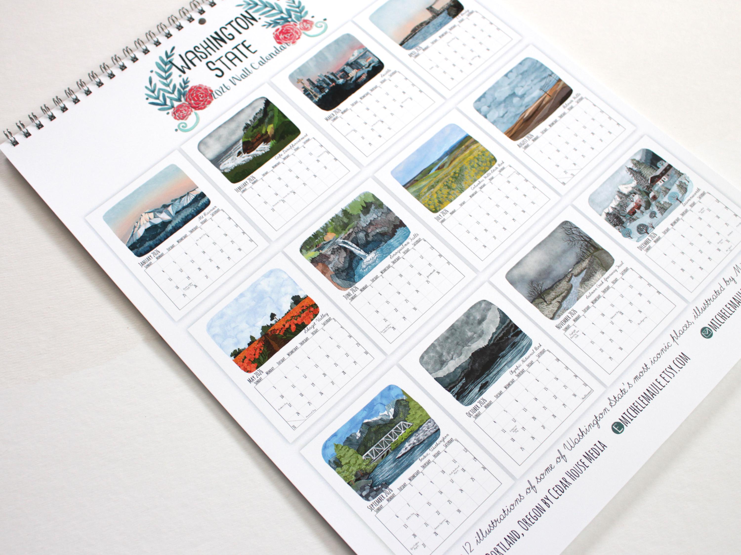 2026 Illustrated Washington State Wall Calendar - Etsy