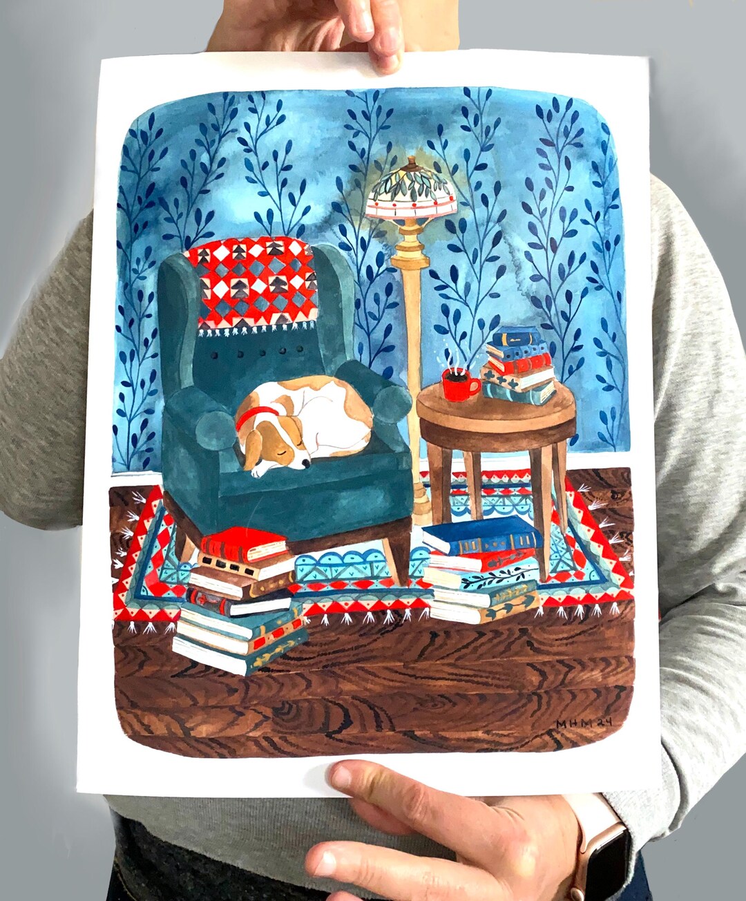 Dog and Library Illustration Art Print - Cozy Reading Day - Etsy