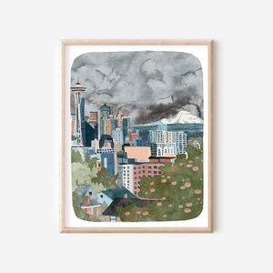 Seattle Washington Illustration Art - Seattle Skyline 11x14" - Etsy