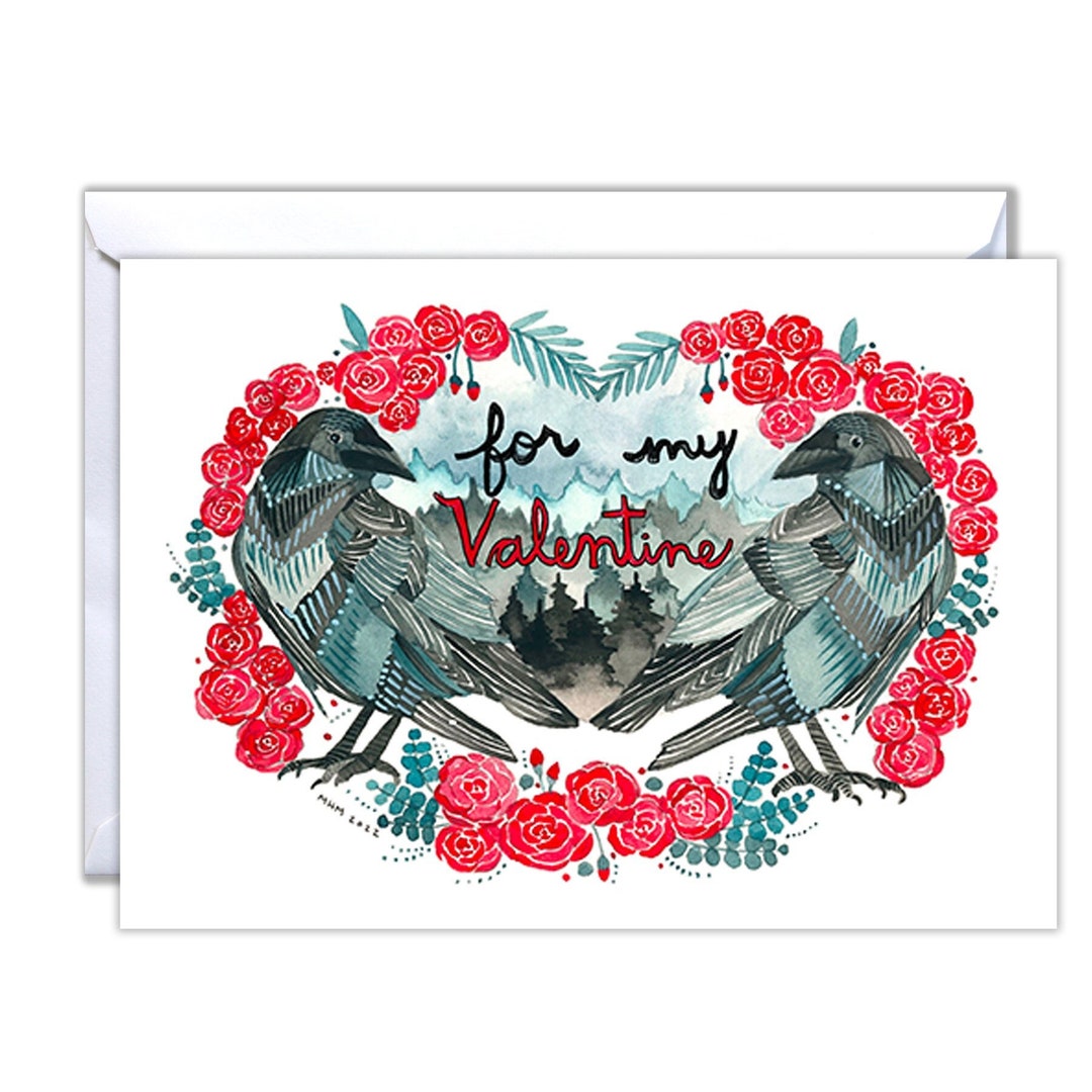 Crow With Roses Valentine's Day Card - for My Valentine - Etsy