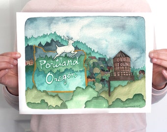 Portland Oregon Sign Art Print by Embarcadero Prints | White Stag Sign ...