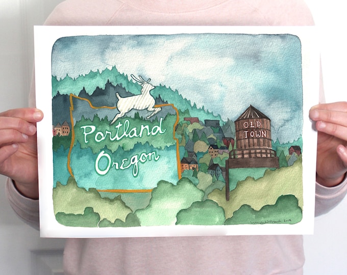 Portland Oregon Art Print 11x14 White Stag Sign - Etsy