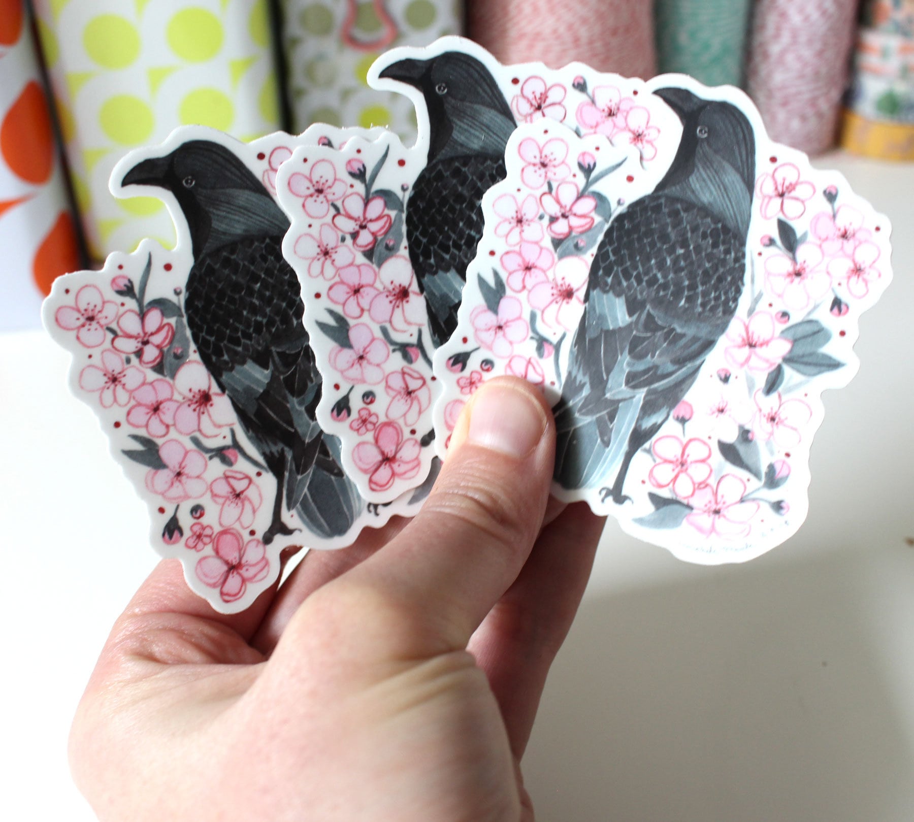 Crow with Blossoms Vinyl Stickers | Etsy
