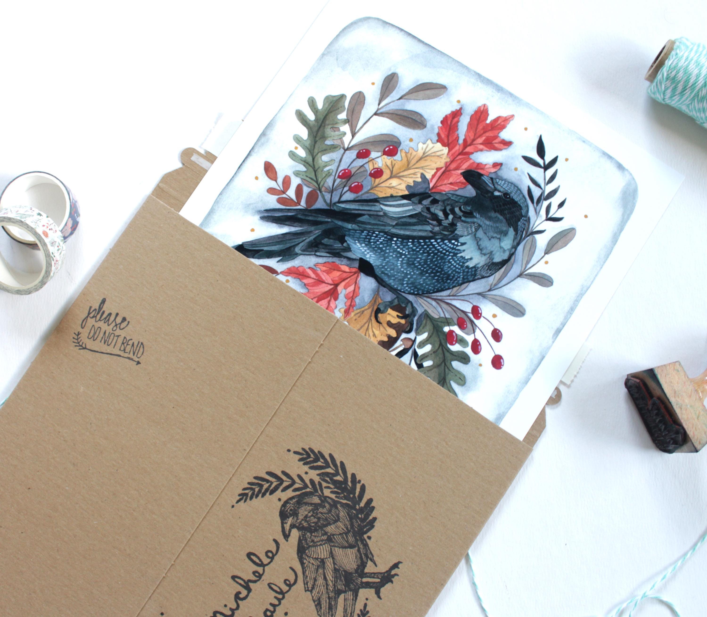 Illustrated Crow Art Print - Autumn Crow - Etsy