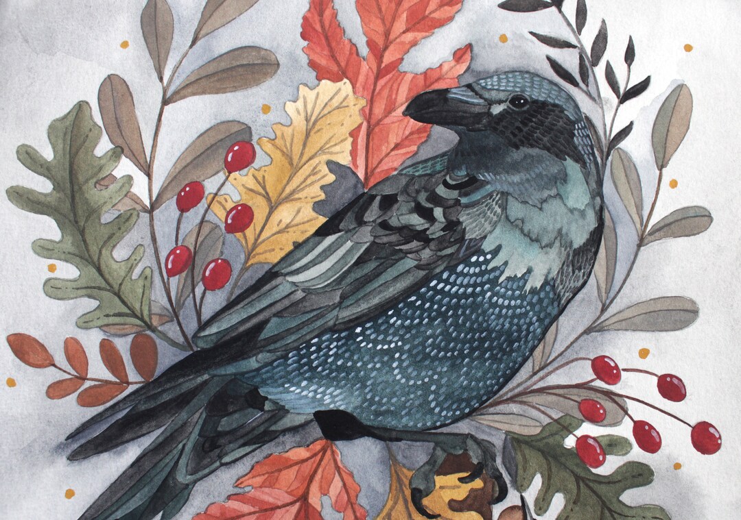Original Crow Painting - Autumn Crow - Etsy