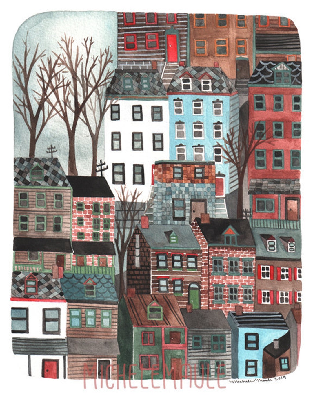 Pittsburgh Row Homes 8x10 Illustrated Print - Etsy