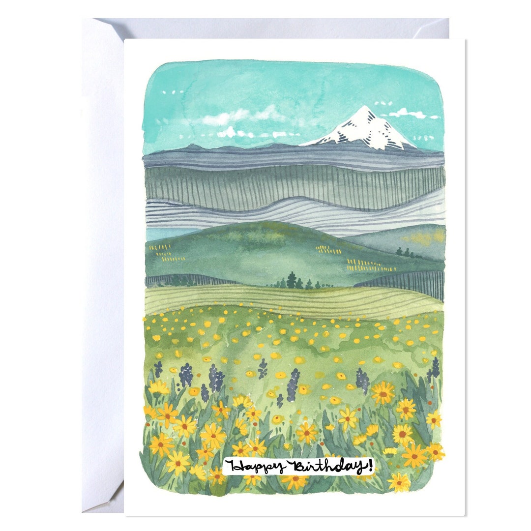 Blank Oregon Birthday Card - Mt Hood With Wildflowers - Etsy