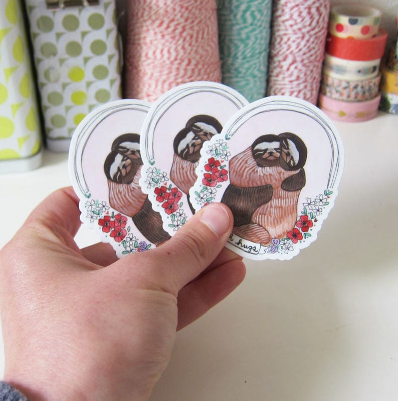Sloth Vinyl Stickers Sloth Hugs - Etsy