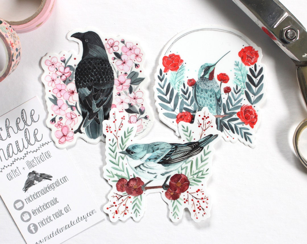 Set of Three Vinyl Bird Stickers - Etsy