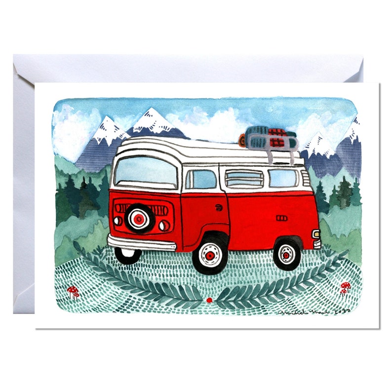 Blank Everyday Adventure Greeting Card Red Camper Van | Etsy