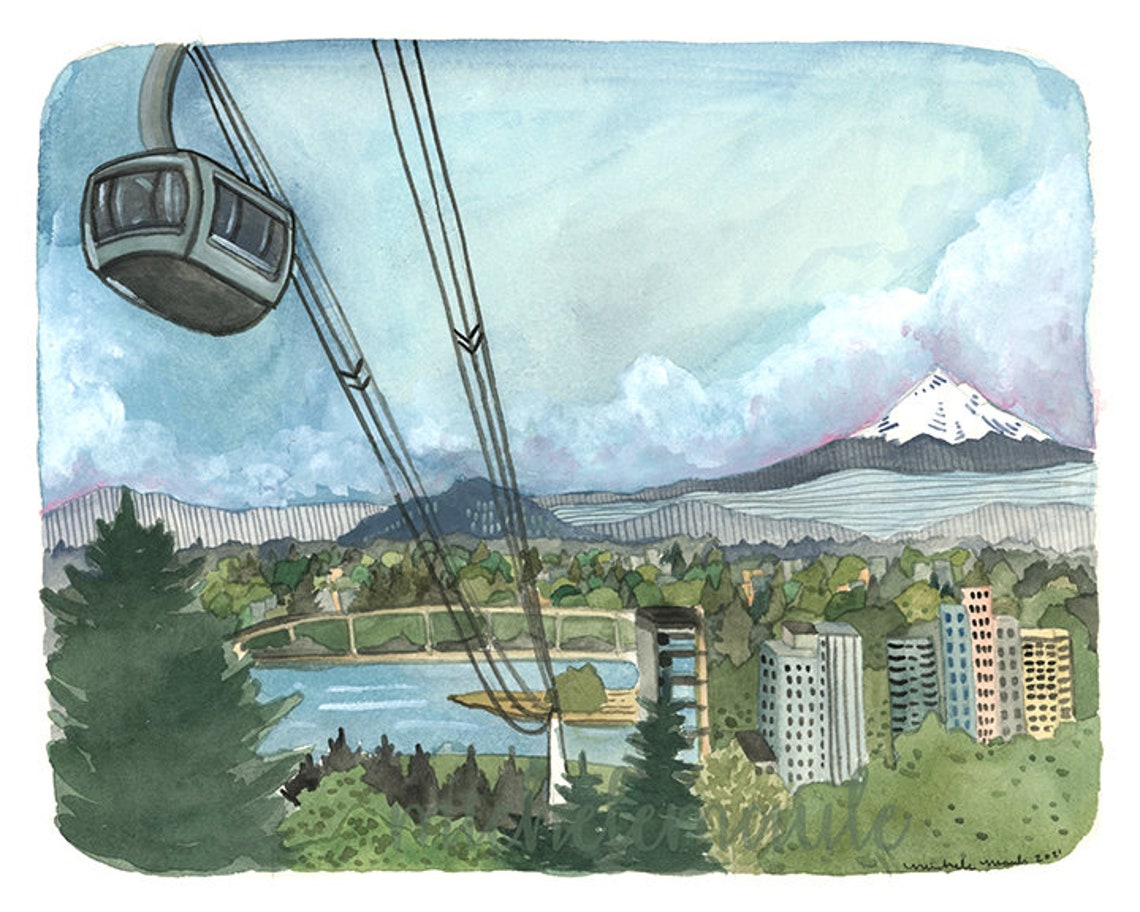 Portland Oregon Illustration Art OHSU Tram - Etsy