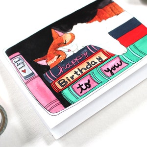 Blank Cat Birthday Card - Cat Nap With Books - Etsy