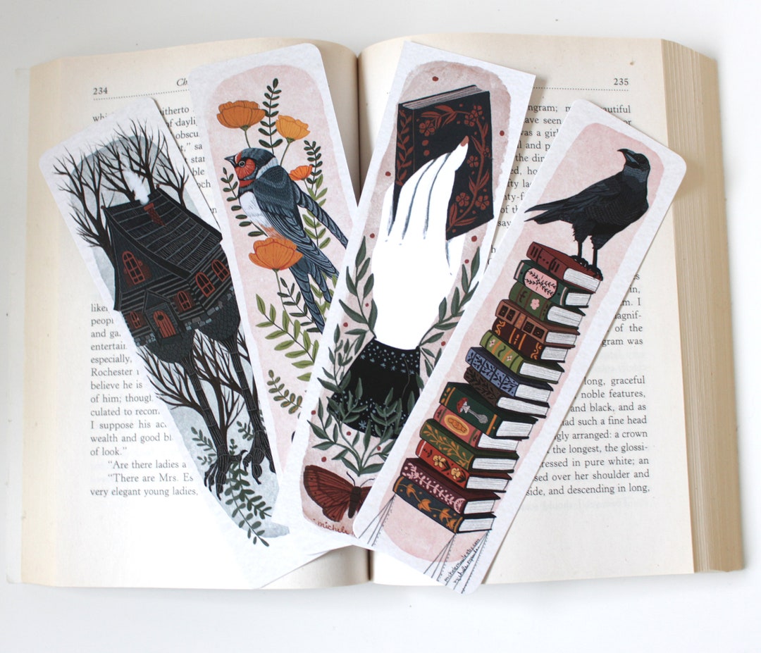 Charming Bookworm Essential: Set of 4 Illustrated Bookmarks - Etsy