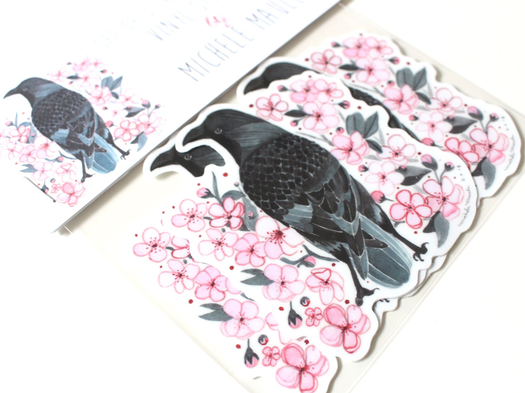 Crow With Blossoms Vinyl Stickers - Etsy