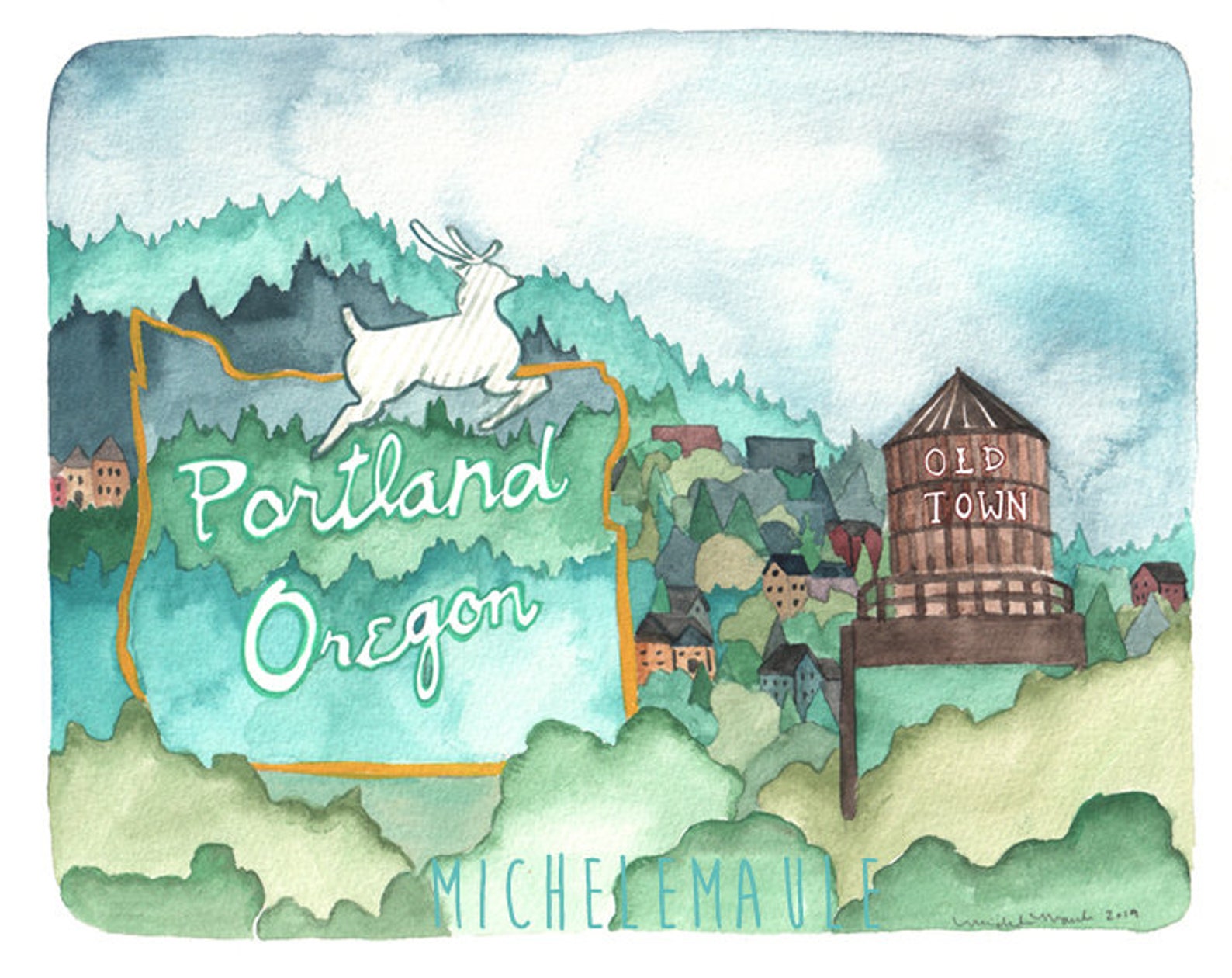 Portland Oregon Art Print Illustration Old Town Portland - Etsy