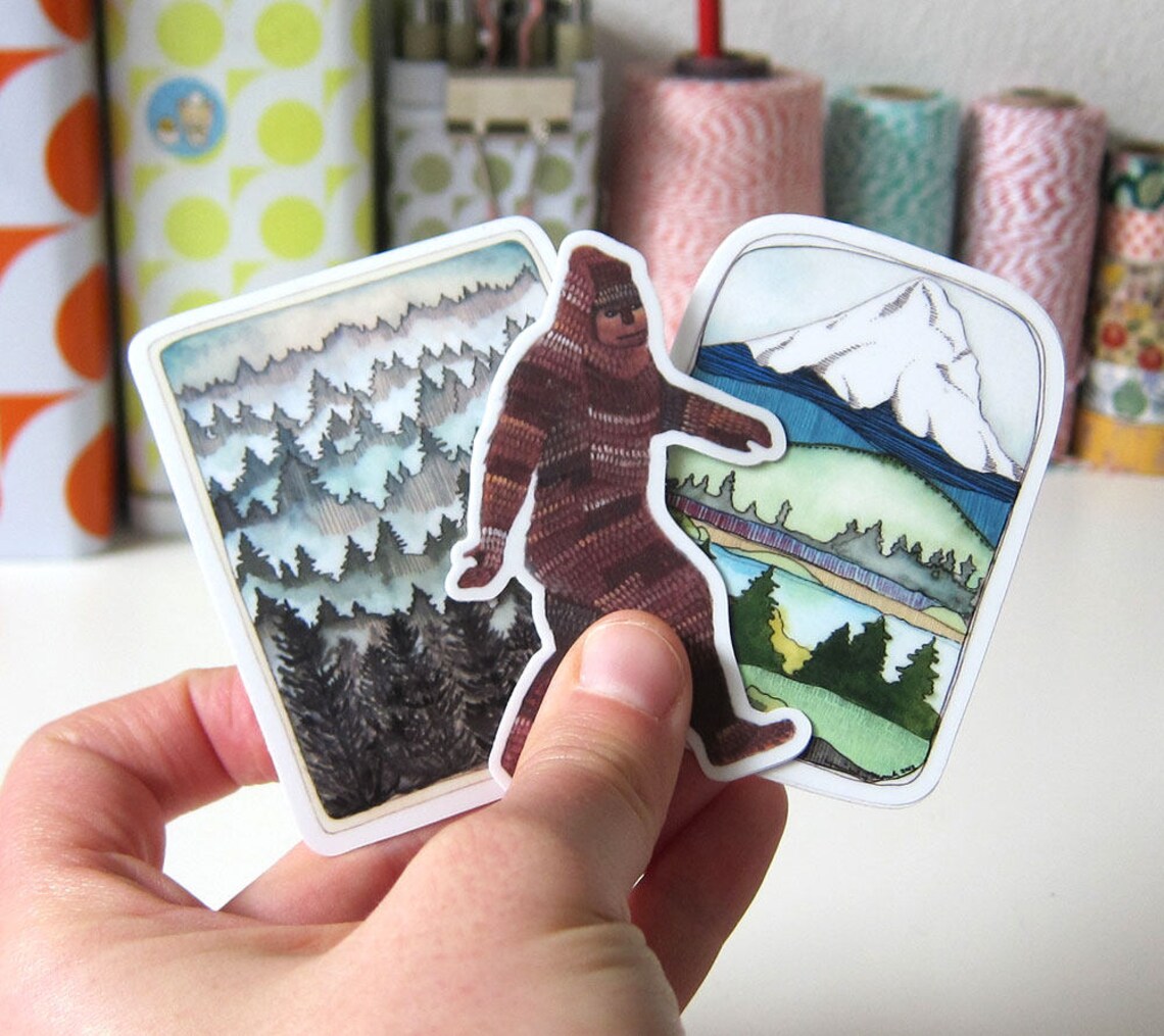Northwest Sticker Set - Mt Hood Sasquatch and Misty Forest - Etsy
