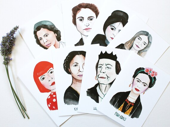 Set of Eight Women Artist Illustrated Greeting Cards | Etsy