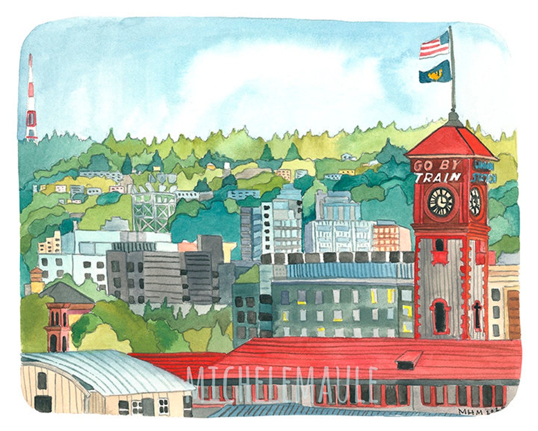 Portland Oregon Print of Watercolor Painting Go by Train - Etsy