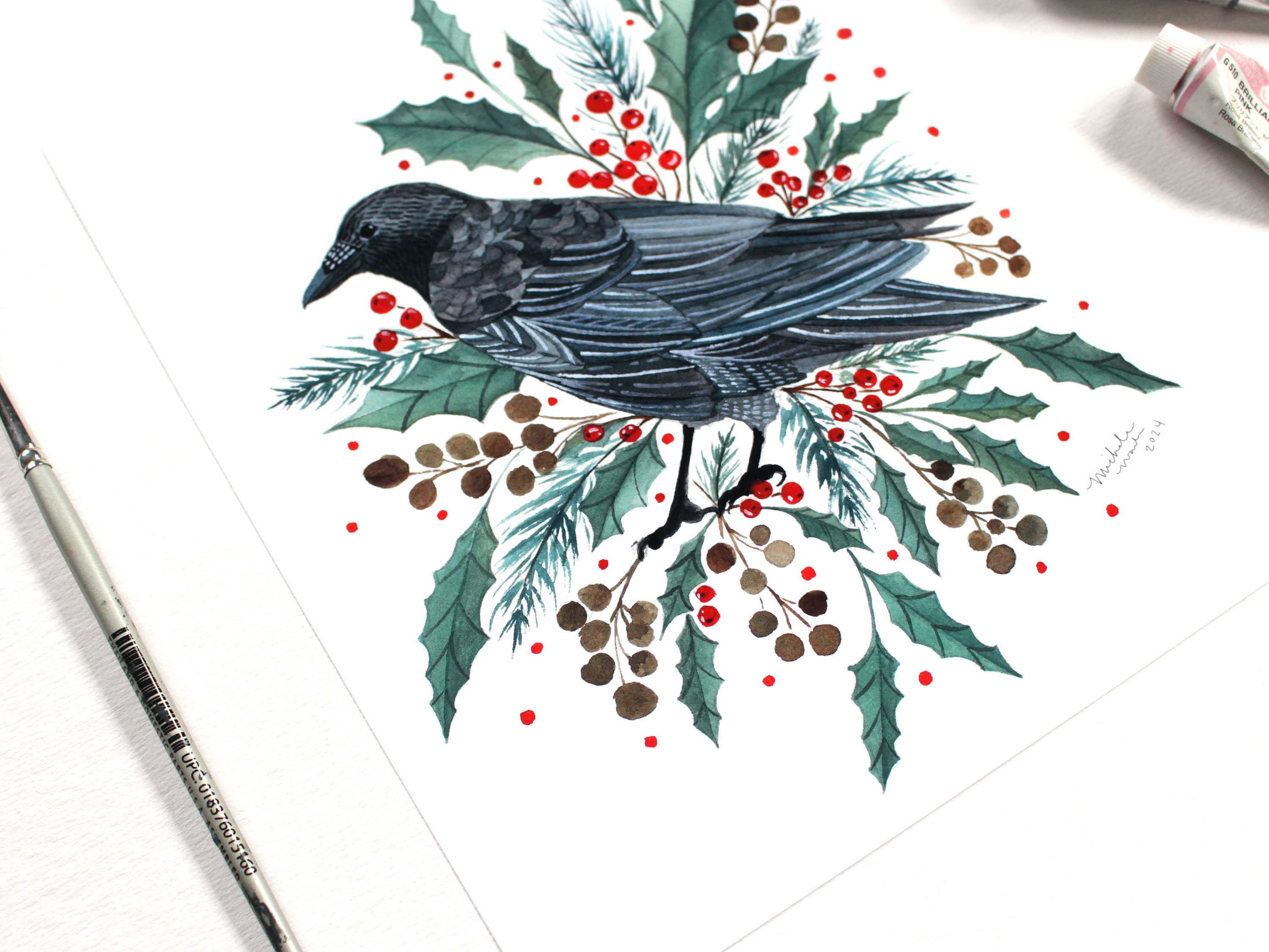 Crow Illustration Art Print - Holiday Crow - Etsy