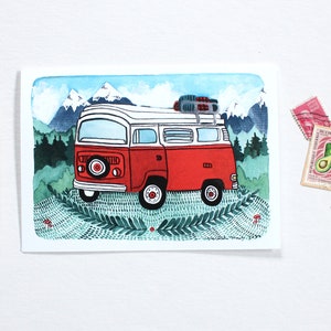 Blank Everyday Adventure Greeting Card - Red Camper Van - Etsy