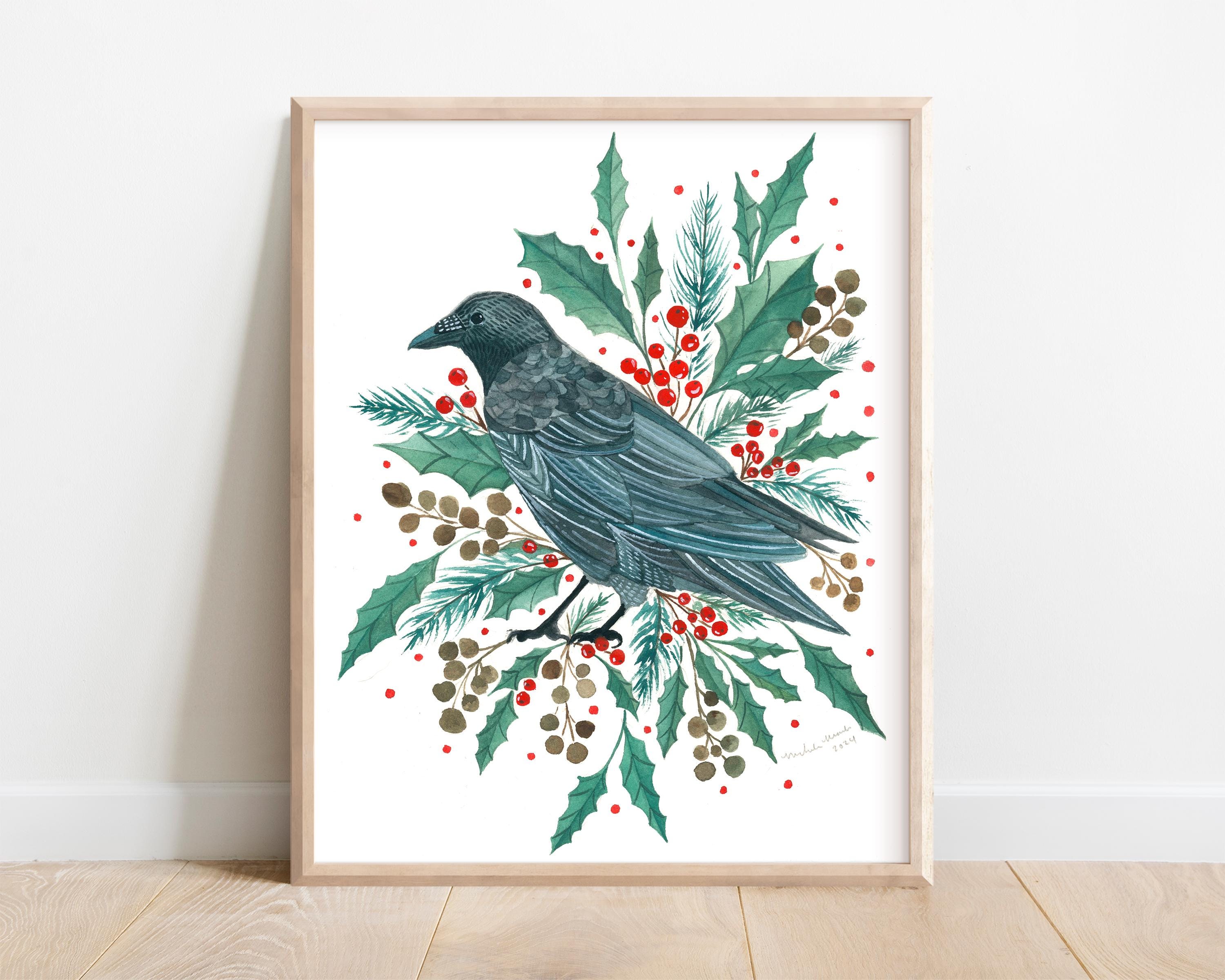 Crow Illustration Art Print - Holiday Crow - Etsy