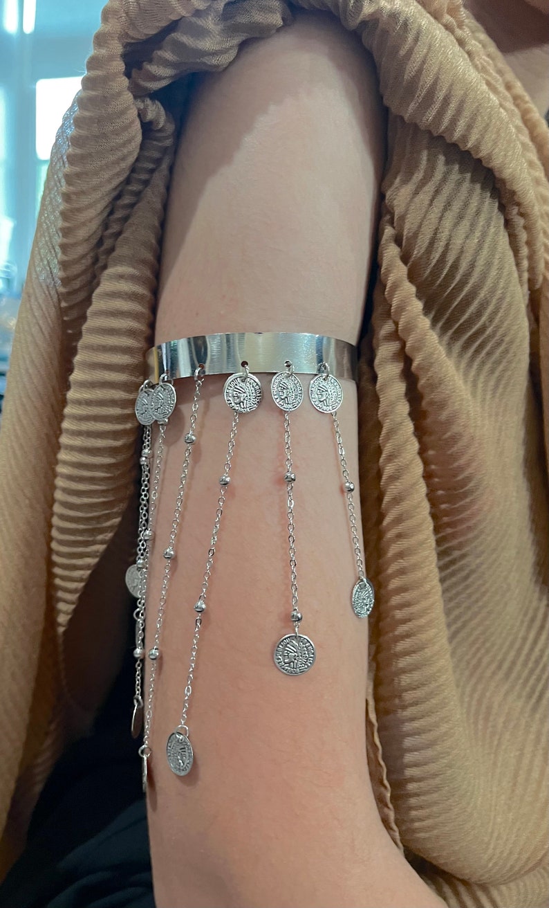 Upper Arm Cuff Bracelet , Silver Upper Arm Band Coin Gypsy Costume ...