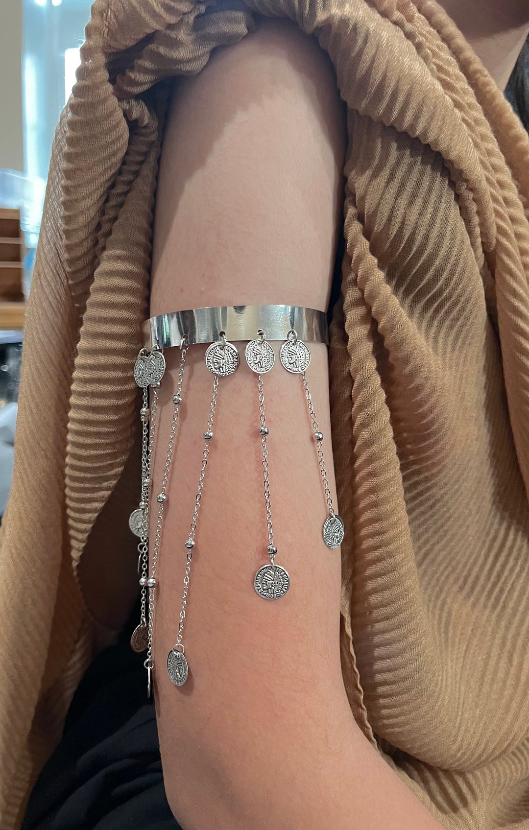 Upper Arm Cuff Bracelet , Silver Upper Arm Band Coin Gypsy Costume ...