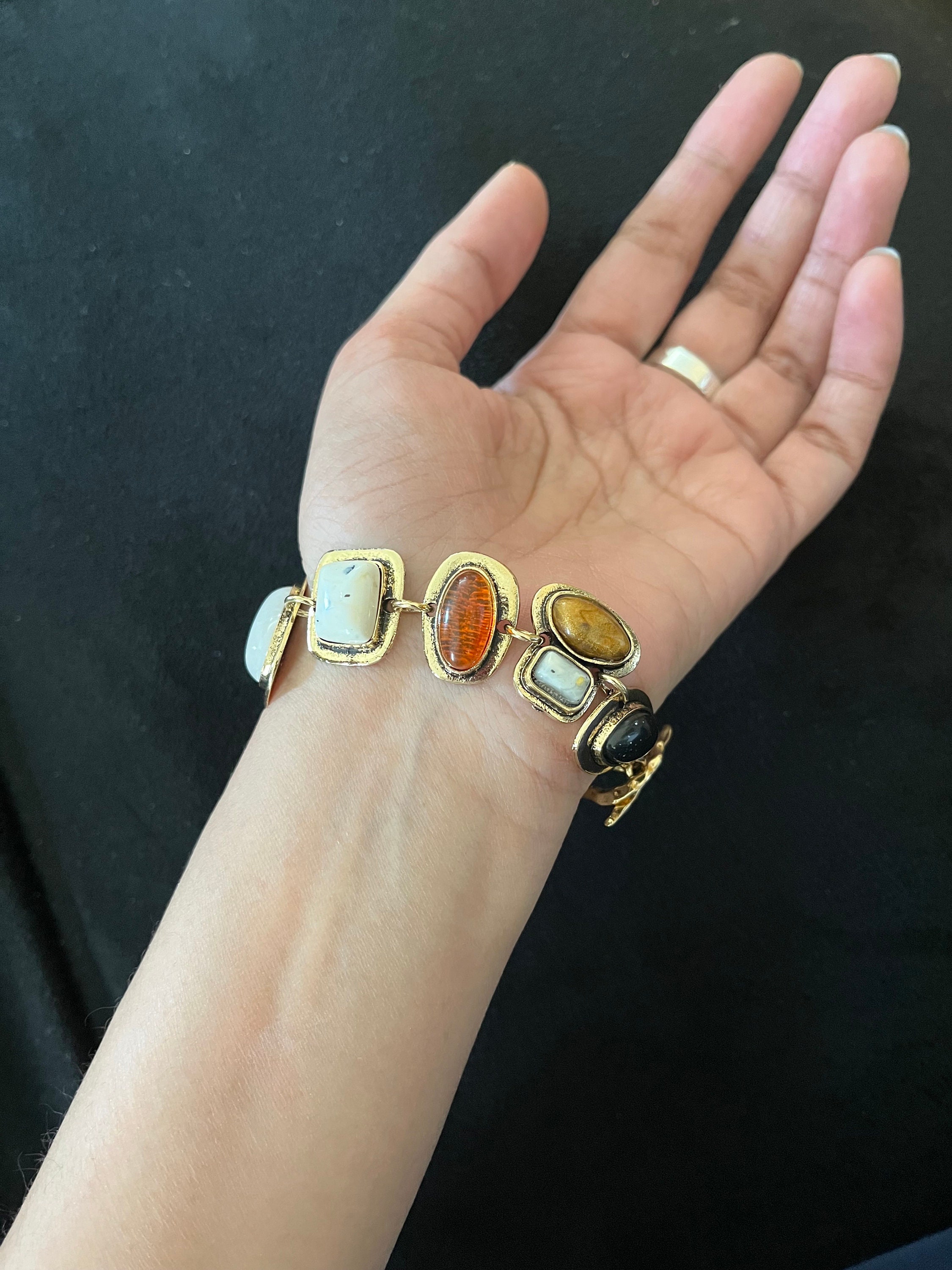 Gold Chunky Bracelet Vintage Style Bold Statement Chunky Brown Womens ...