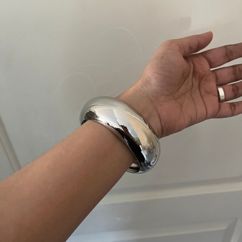 Wide Silver Bangle - Etsy