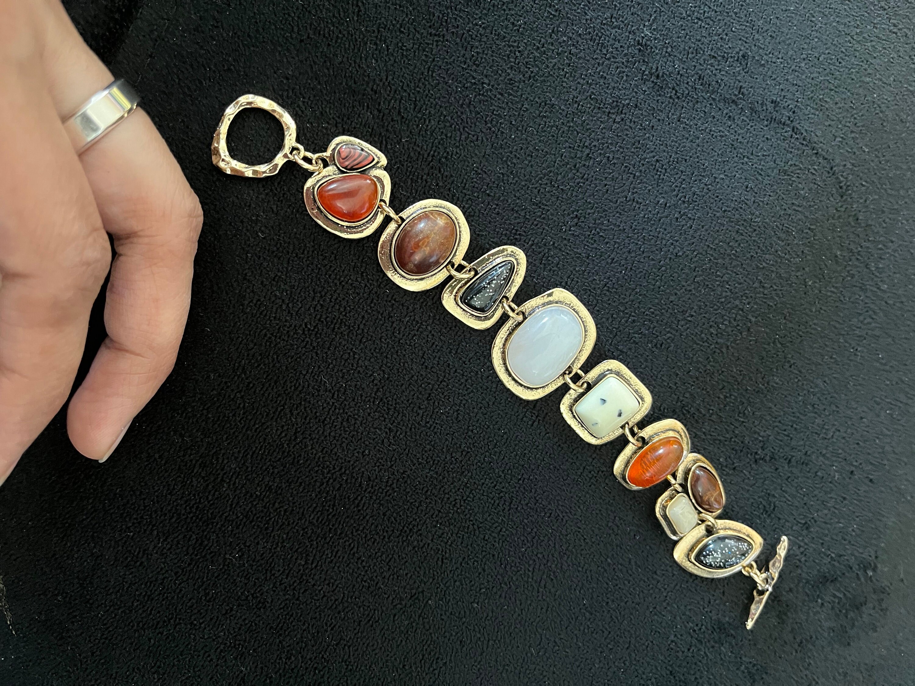 Gold Chunky Bracelet Vintage Style Bold Statement Chunky Brown Womens ...