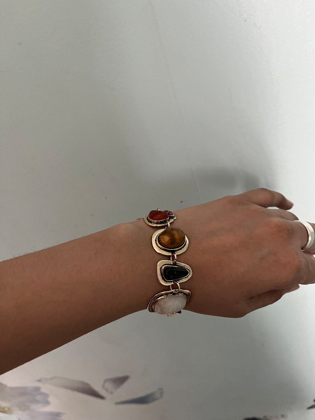 Gold Chunky Bracelet Vintage Style Bold Statement Chunky Brown Womens ...