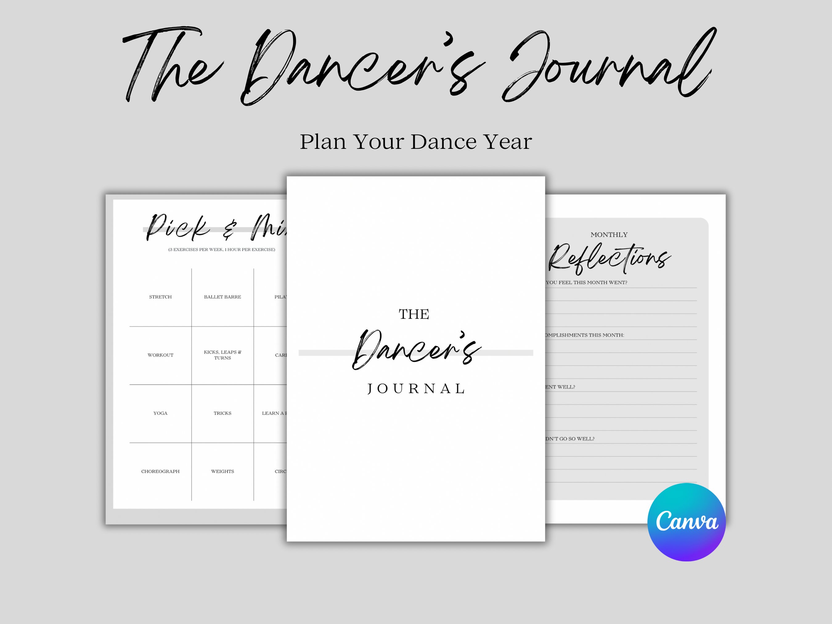 The Dancers Journal Printable, Minimalistic, Dance Planner - Etsy