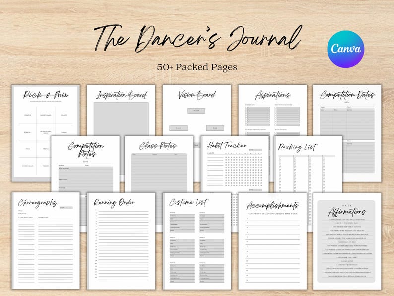 The Dancer’s Journal Printable, Minimalistic, Dance Planner - Etsy