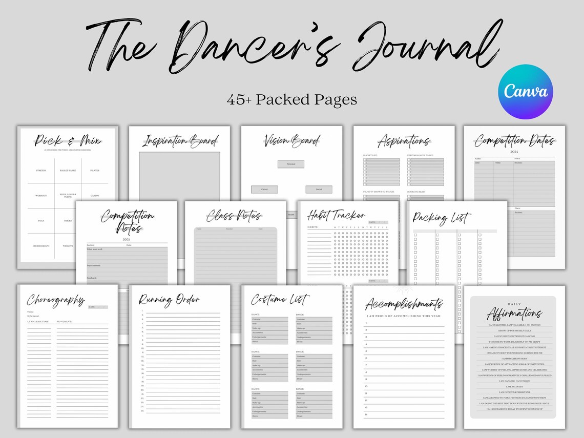 The Dancer’s Journal Printable, Minimalistic, Dance Planner - Etsy