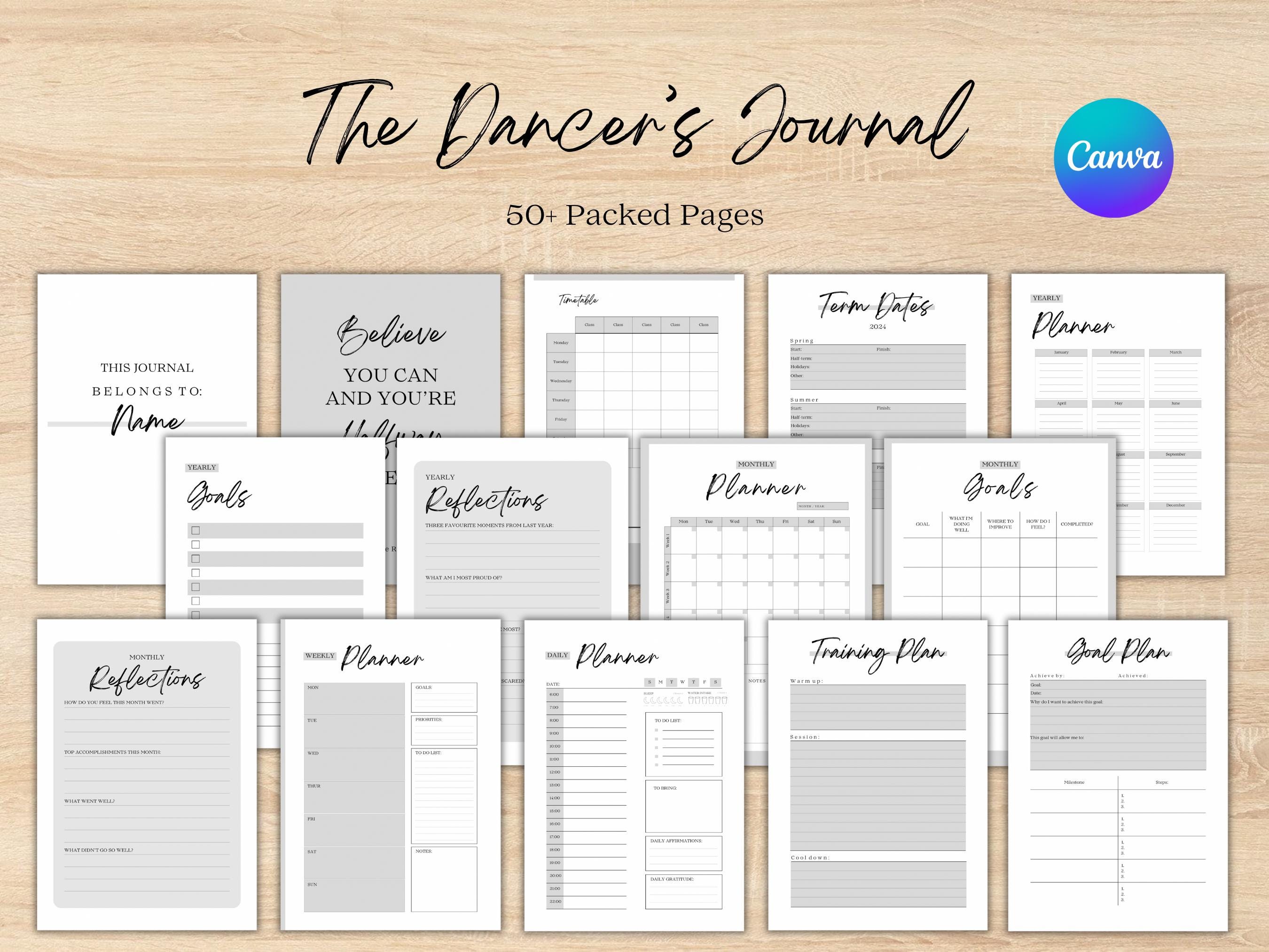 The Dancer’s Journal Printable, Minimalistic, Dance Planner - Etsy