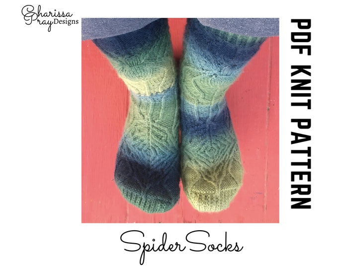 Spider Socks Knitting Pattern Sock Pattern With Giant Spider & Web Cute ...