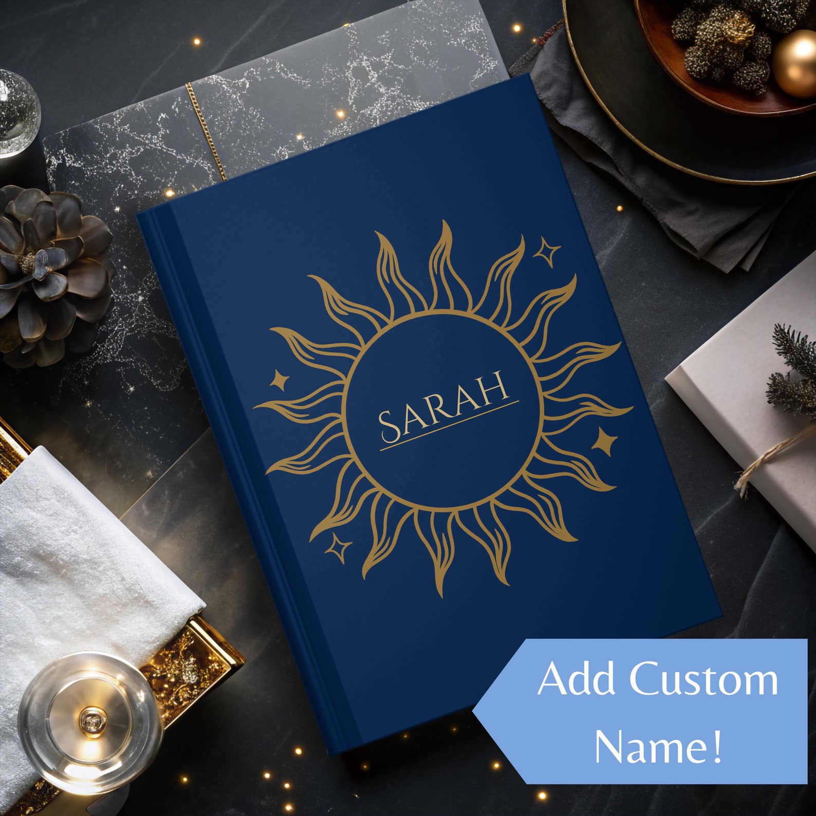 Personalized Royal Blue Golden Sun Journal Hardcover Custom Name Gift ...