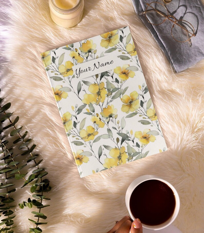 Personalized Journal Yellow Watercolor Flowers Self Care Birthday Gift ...