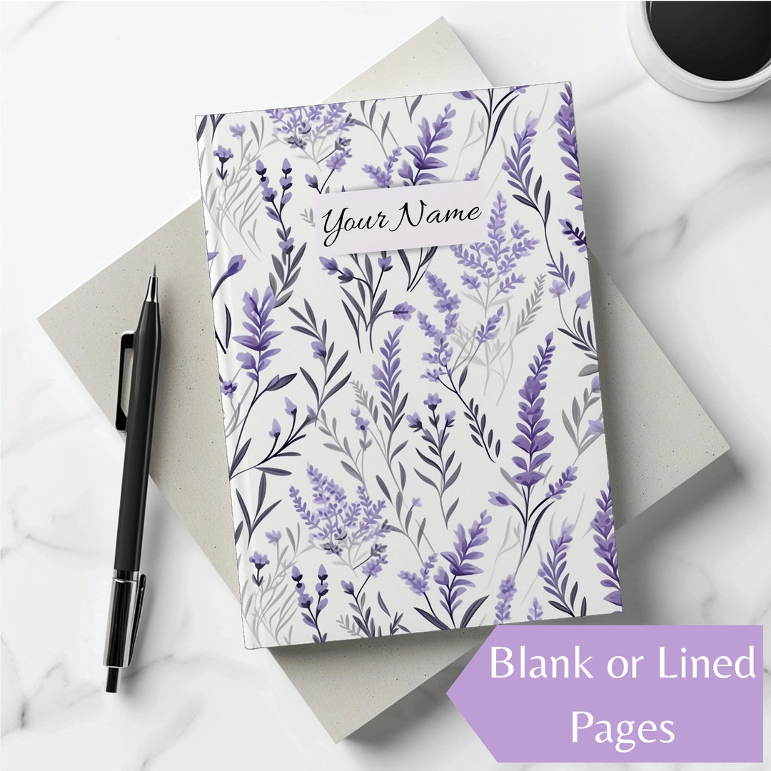 Lavender Journal Custom Name Gift Self Care Personalized Purple Flower ...